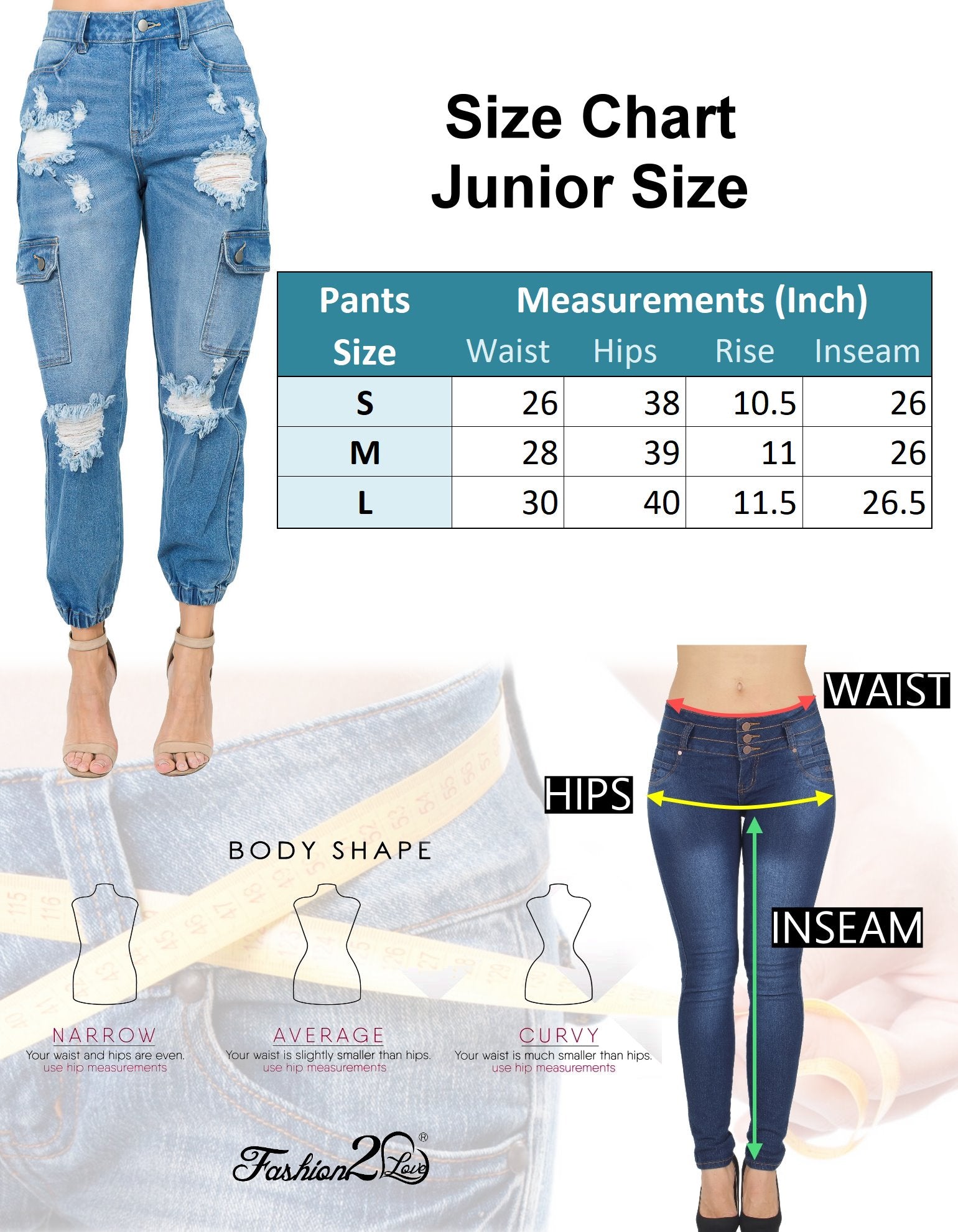 Women's Juniors/Plus Size High Waist Ripped Distressed Cargo Denim ...
